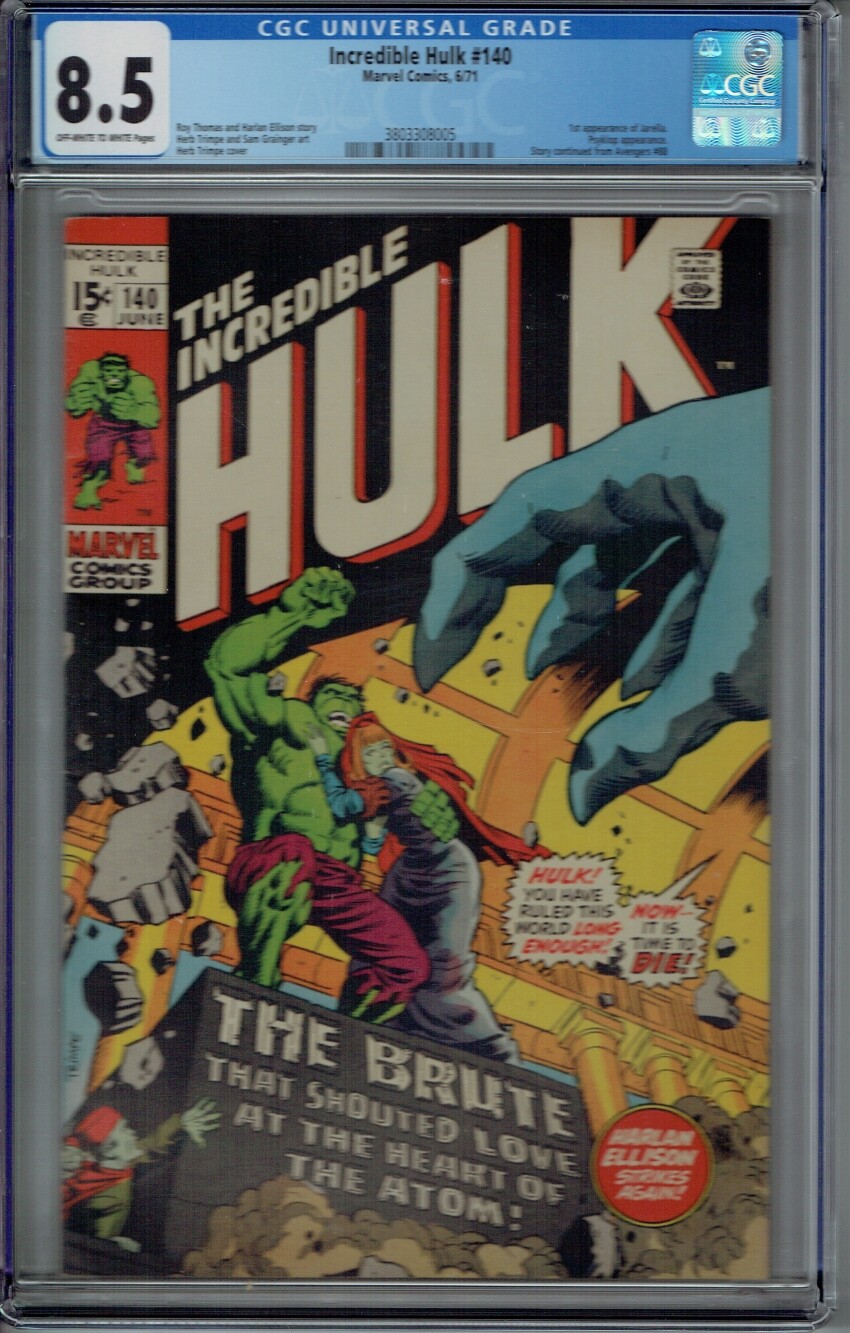CGC 8.5 INCREDIBLE HULK #140 1ST APPEARANCE JARELLA 1971 MARVEL OW ...
