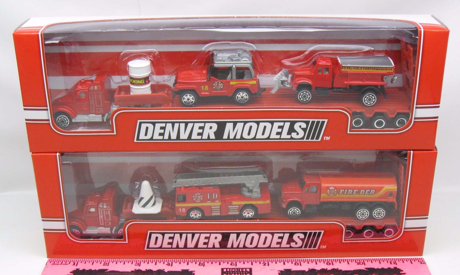Menards ~ Denver Models ~ Two ~ Fire Department tractor and trailer w ...