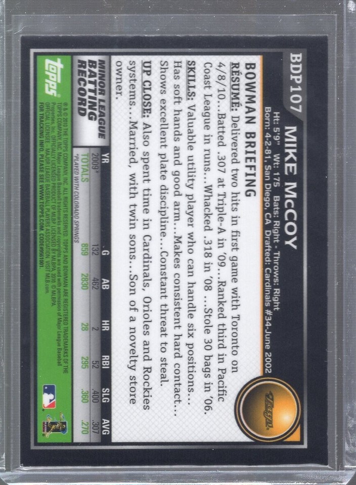 2010 Bowman Draft Gold Mike McCoy #BDP107 Rookie RC | eBay