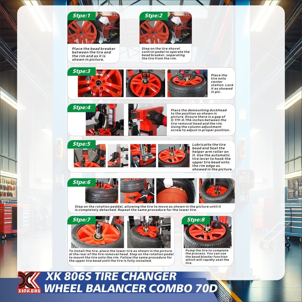 XK 806S 70D Auto Tire Changer Wheel Balancer Combo 14-28” Rim Repair ...