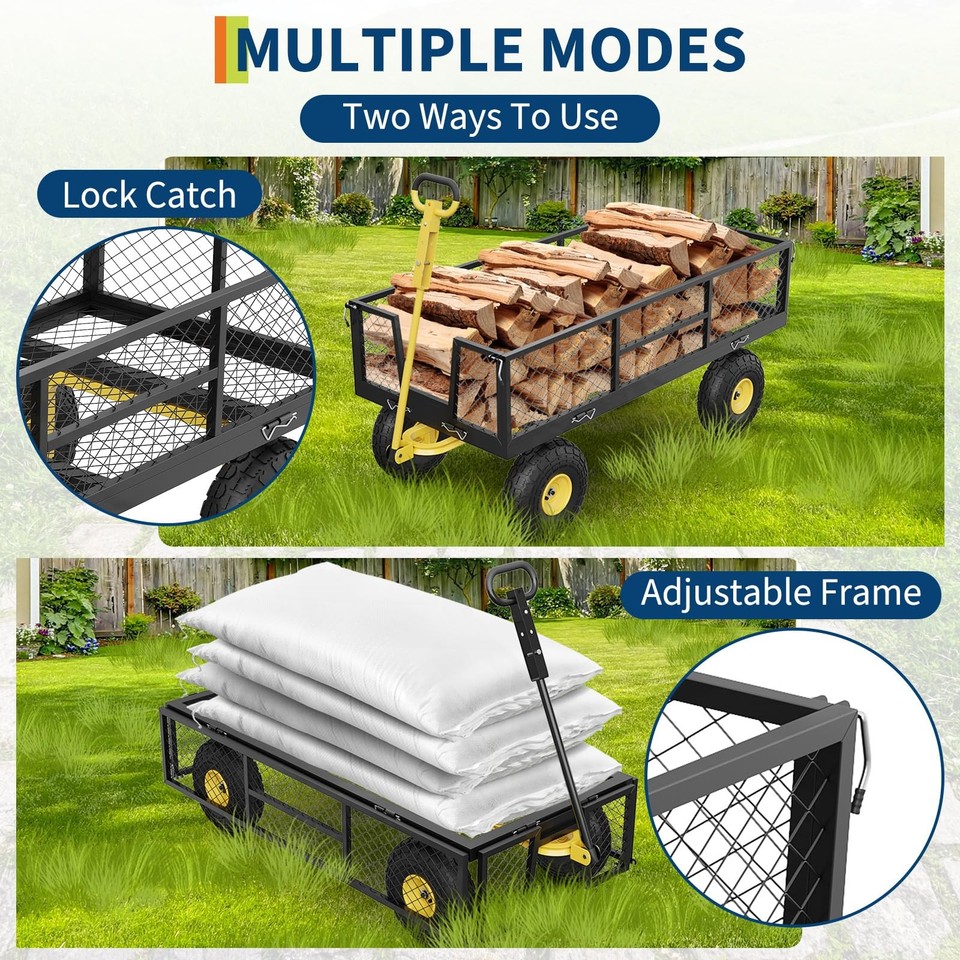 Garden Cart ,900LBS Heavy Duty Steel Yard Garden Wagon Lawn Utility ...