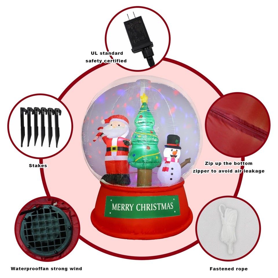 6ft Giant Inflatable Christmas Snow Globe with LED Lights & Swirling ...