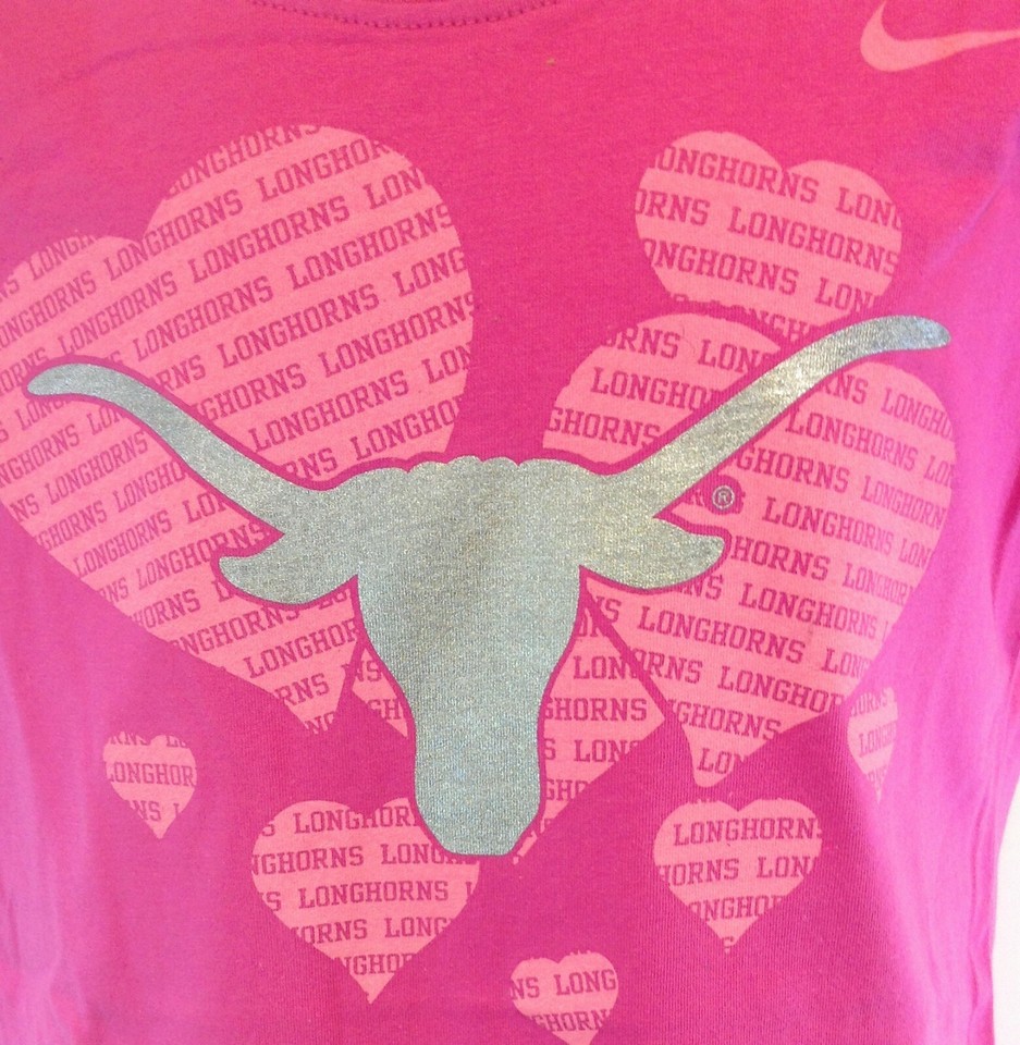 Youth Girls Kids Nike Texas Longhorns Pink Hearts Silver Logo NCAA Tee ...