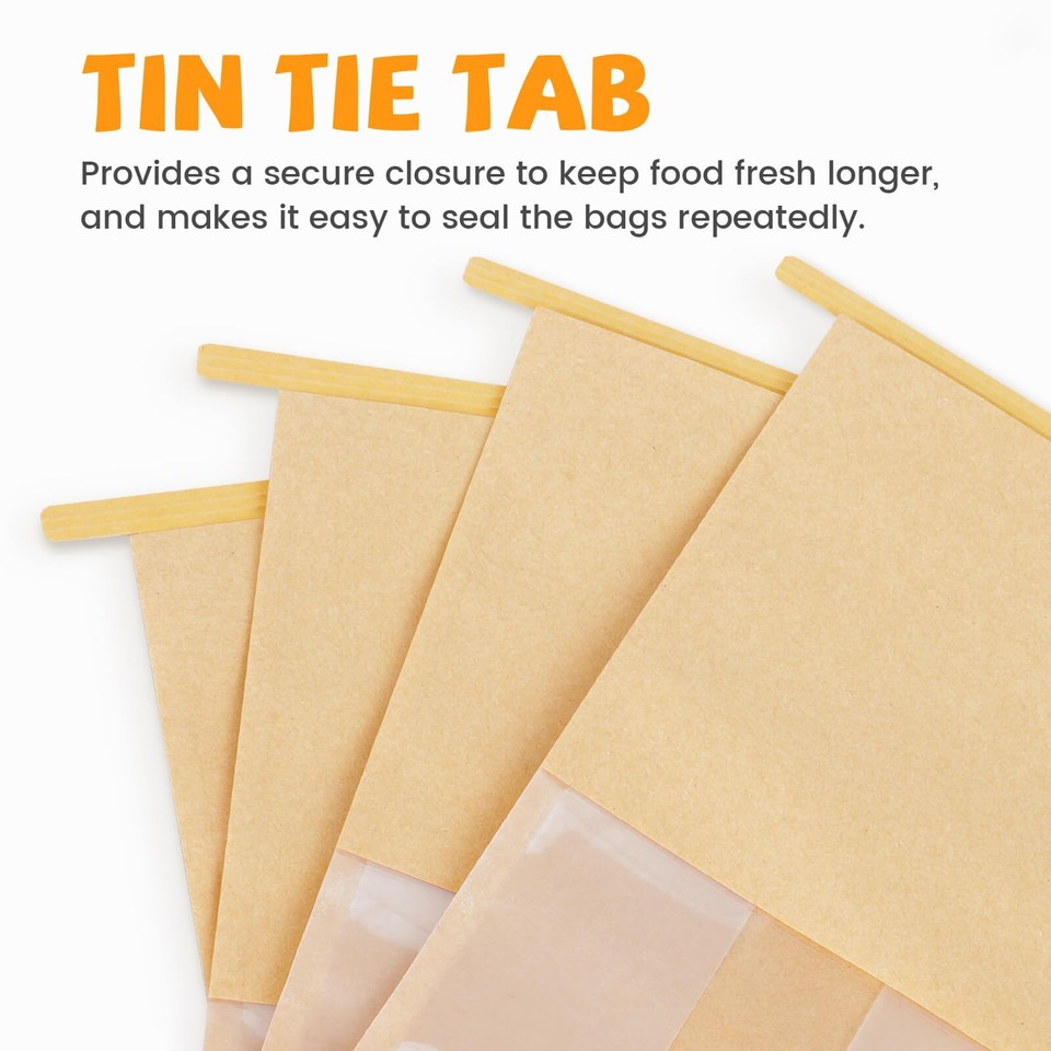 50 Pack Small Bakery Bags with Window 3.9x3.1x8.2 Inches Tin Tie Tab ...