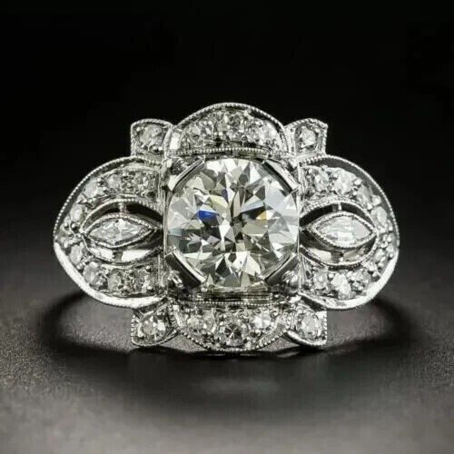 Art Deco Vintage 2.5Ct Round Cut Lab Created Diamond 925 Silver ...