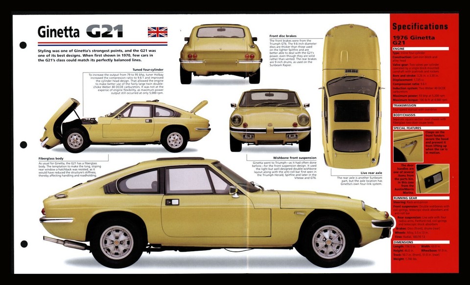 Ginetta G21 (UK 1973-1978) Spec Sheet 1998 HOT CARS Sports Cars #3.145 ...