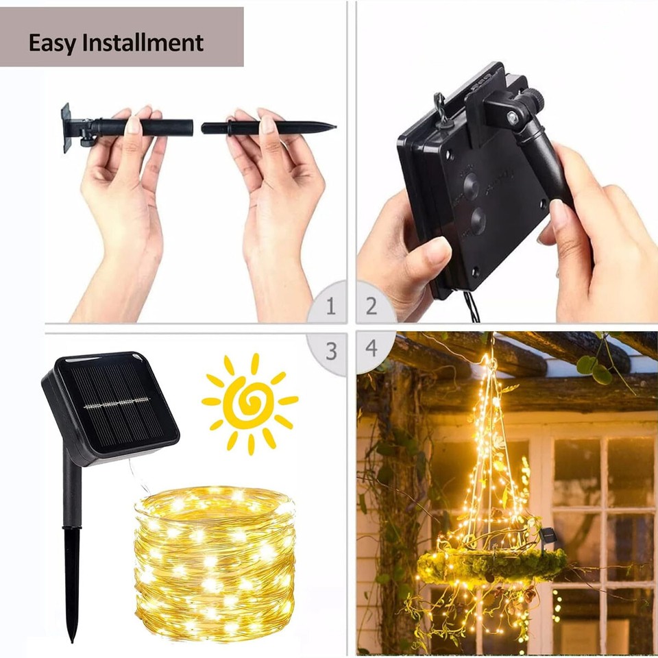 Solar String Light LED Lights Waterproof Copper Wire Fairy Outdoor ...