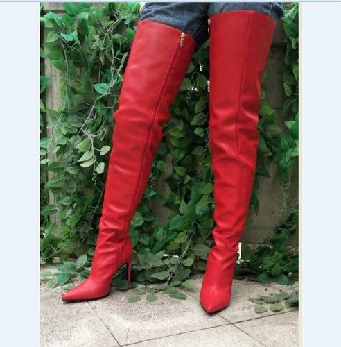 Women Real Leather Nightclub Overknee High Thigh Boots Pointed Stiletto ...