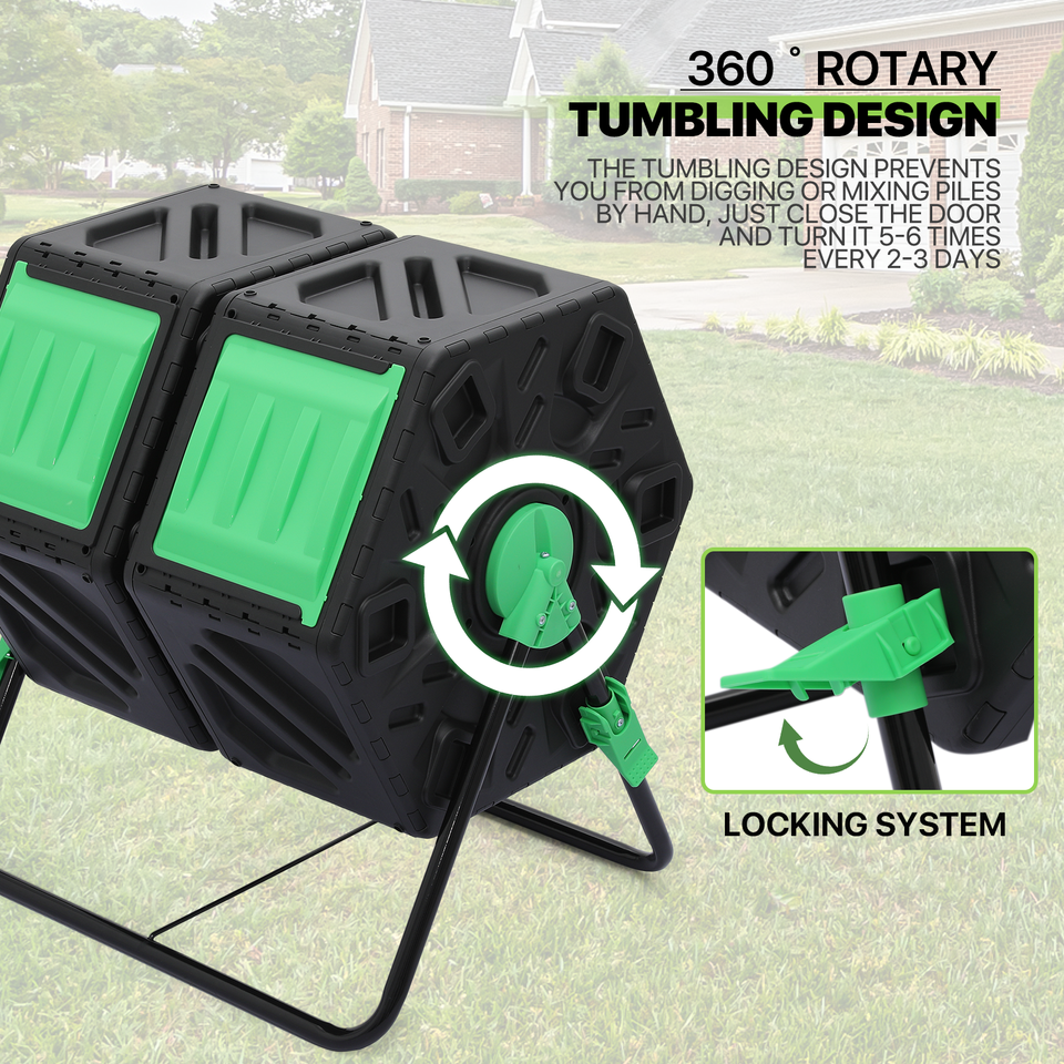 34 Gallon Dual Chamber Compost Bin [2 SLIDING DOORS] Composter Tumbling ...