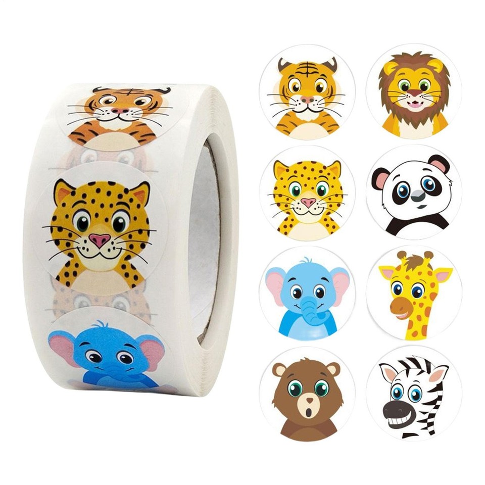 500pcs/1 Roll Animal Stickers Kids Craft Envelope Seals Labels Stickers ...