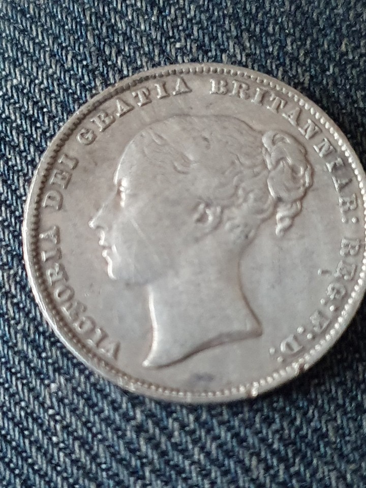 1860 Silver British Queen Victoria Young head Silver One Shilling Coin ...