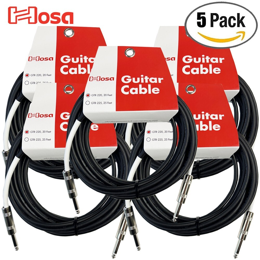 5-PACK Hosa GTR-220 20FT 24AWG Straight to Same Guitar Instrument Cable ...