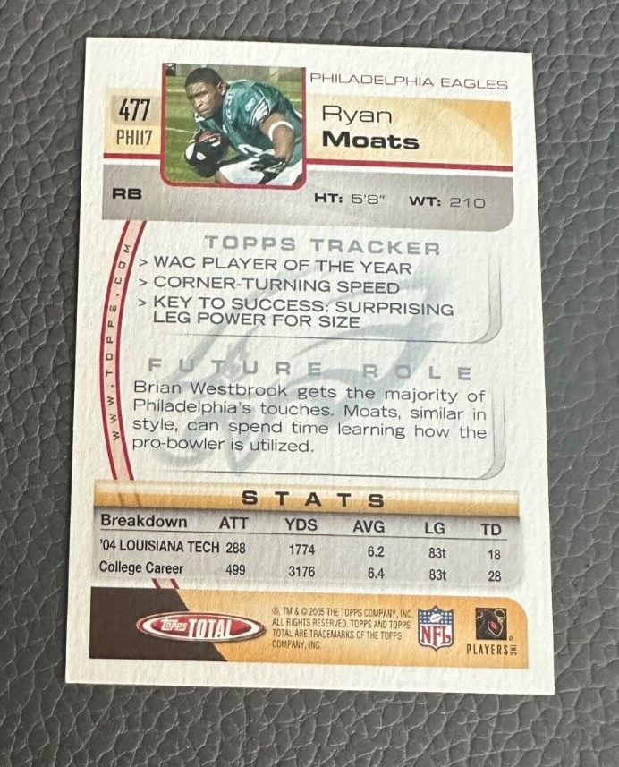 2005 Topps Total Football Card #477 Ryan Moats Rookie Eagles | eBay