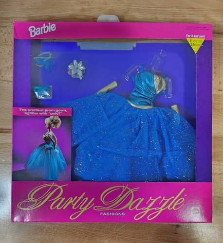 1992 Barbie Party Dazzle Fashions 3615 Mattel Blue Fancy Prom Gown Set ...