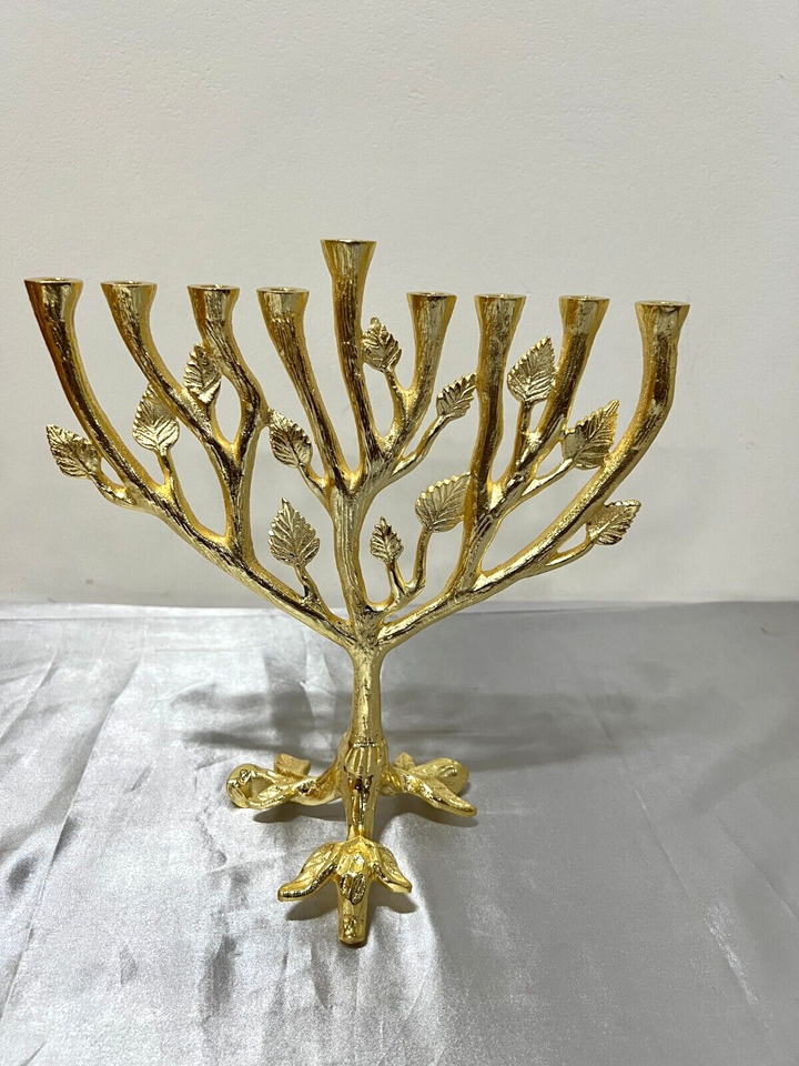 Handicraft 9 Branch Jewish Hanukkah Menorah | Brass Chanukah candle ...