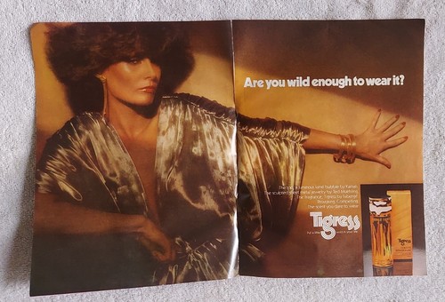 1977 print ad-Tigress by Faberge-Bubble Top by Kamali-Jewelry by Ted ...