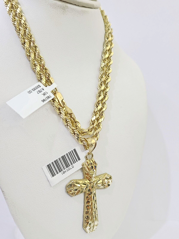 10k Gold Rope Chain & Cross Charm Pendent SET 4mm 24 Inches Necklace | eBay