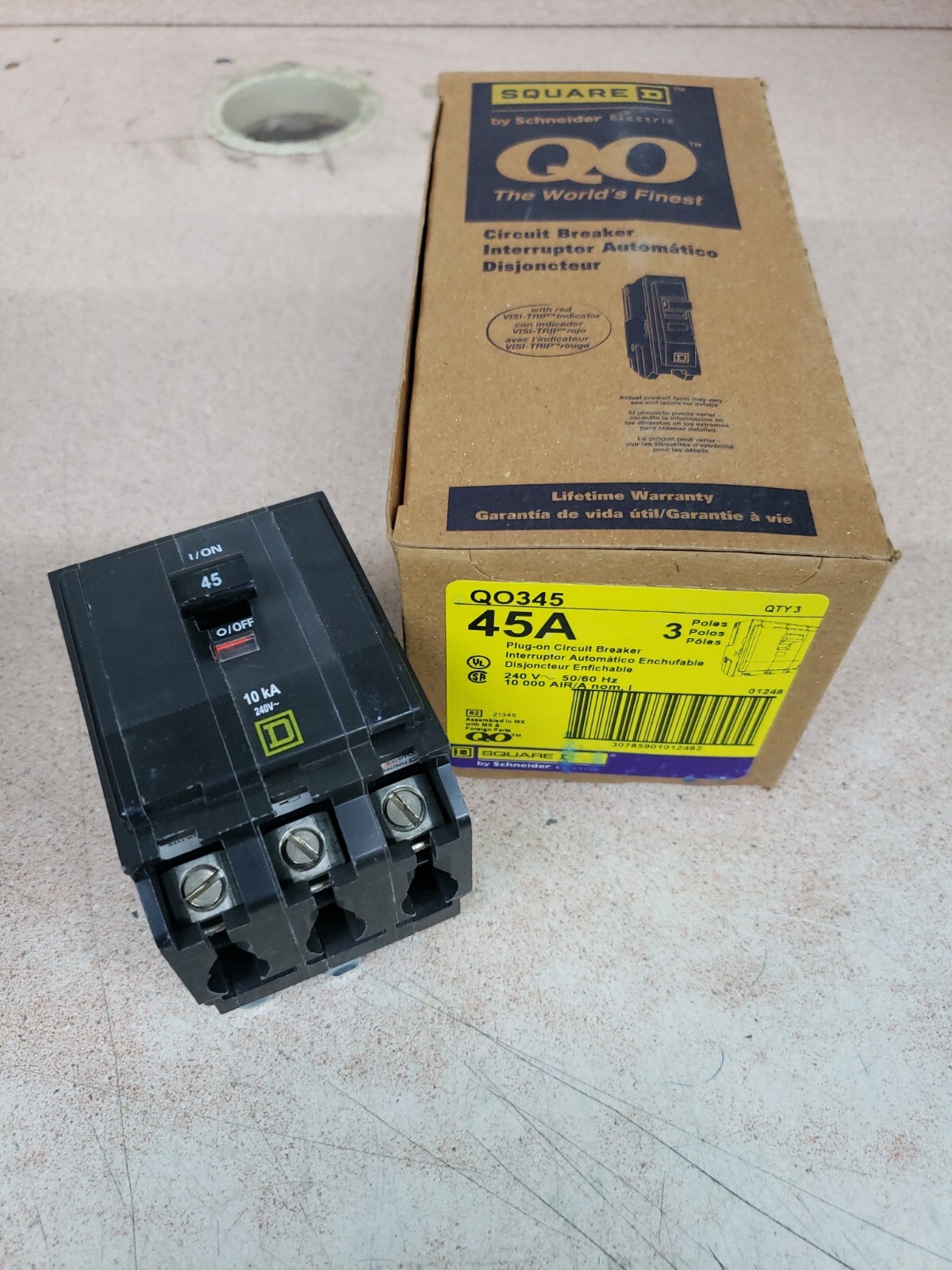 1 New Square D QO345 3 Pole 45 Amp 240V AC 3 Phase Type QO Plug In ...