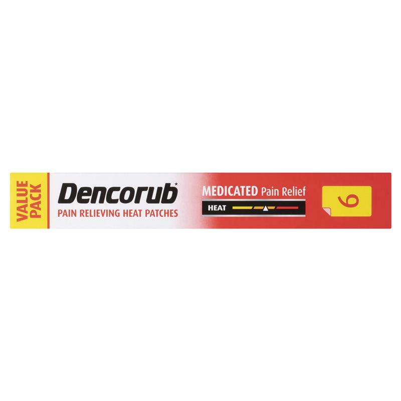 Dencorub Self Adhesive Medicated Pain Relieving Heat (8cm x 13cm) 2 x 3 ...