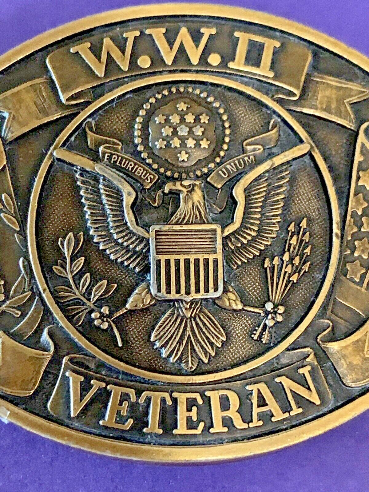 VINTAGE WWII VETERAN Belt Buckle AMAZING DETAIL E PLU… - Gem