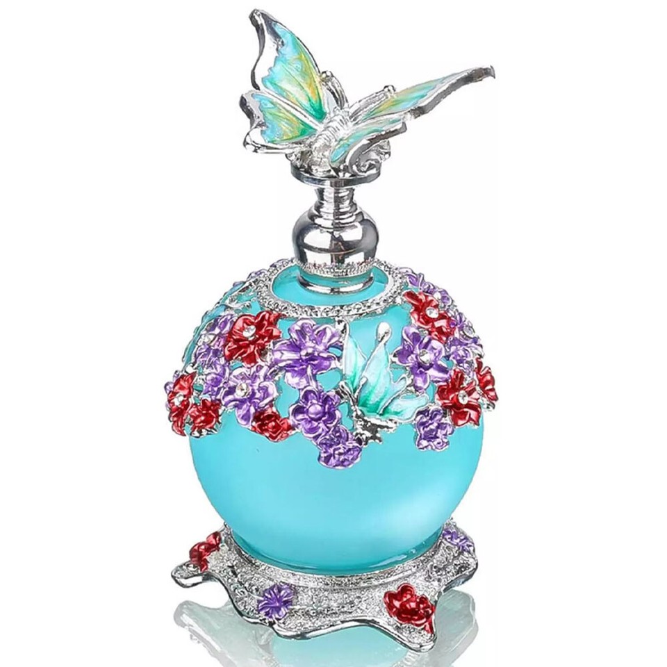 25ML Empty Butterfly Blue Perfume Oil Bottle Glass Refillable Vintage ...