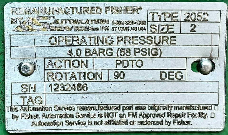 Fisher 6” V150 V-Ball Control Valve in 317SS, Type 2052 Size 2 Actuator ...