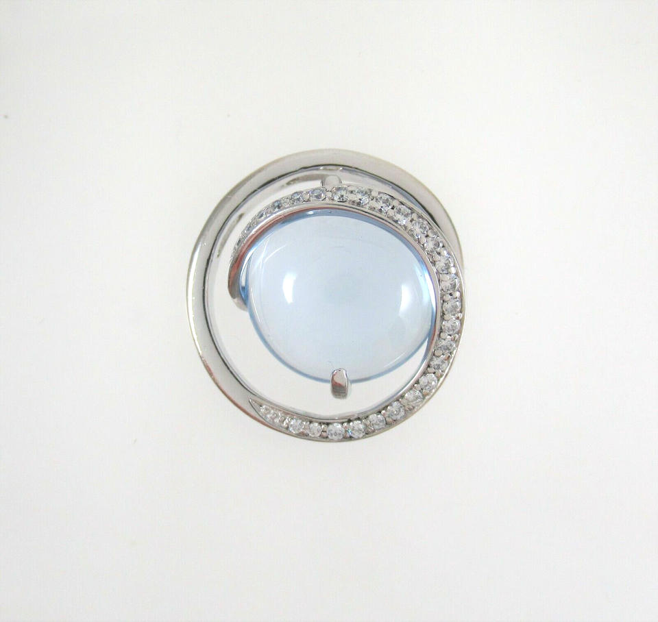 Sterling Silver Blue Topaz Pendant CZ Orb Negative Space Unique Senso ...