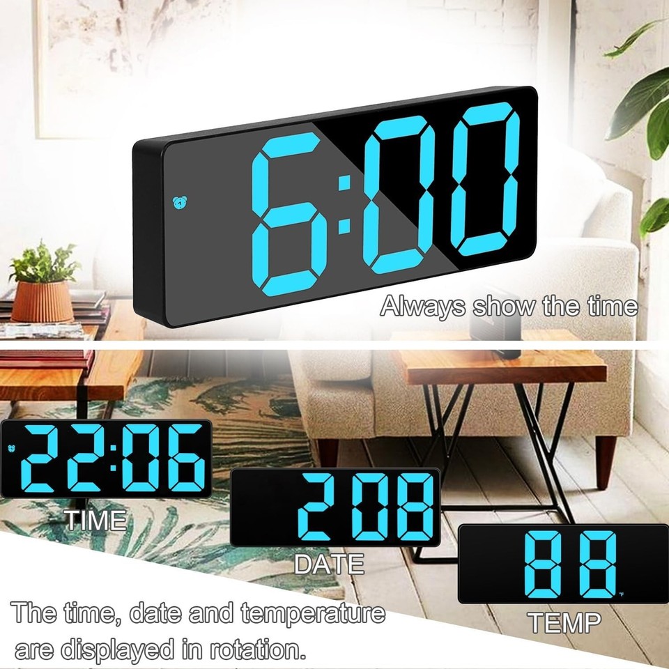 Small Digital Clock, 6.5 Inch LED Display with Light Blue Digits, 3 ...