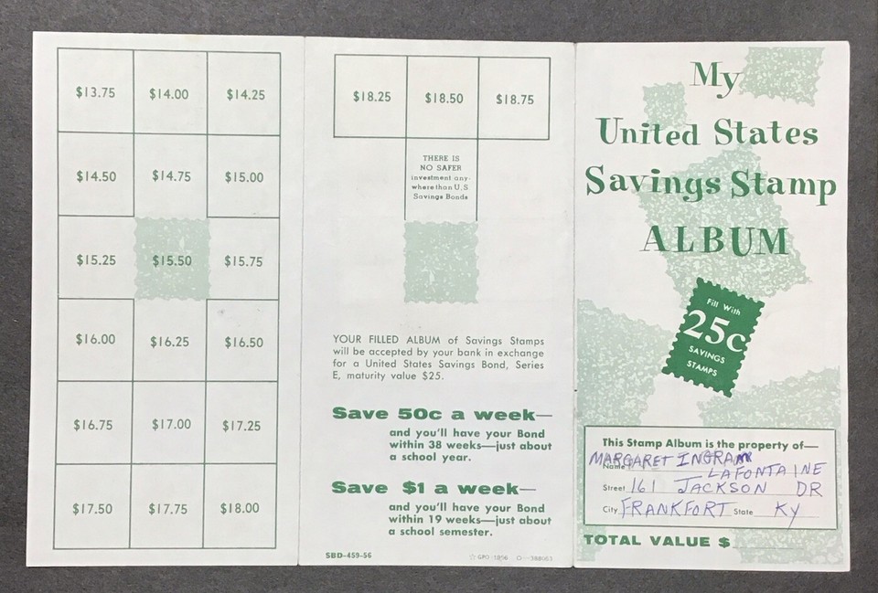 US 1961 VF HingedSc#S7 25c Savings Stamp Booklet With $7.50 In Stamps ...