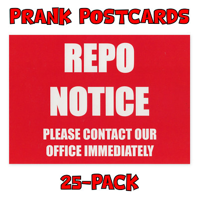 (25-Pack) Prank Postcards - Repo Notice - Send Them To Your Victims ...