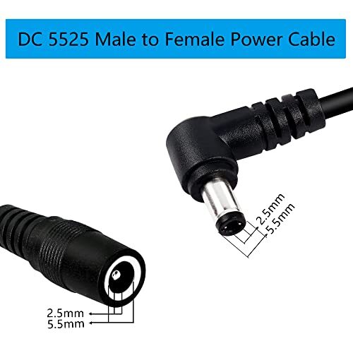 2 Pack DC5525 Power Extension Cable DC 5.5mm x 2.5mm Right Angle Male ...