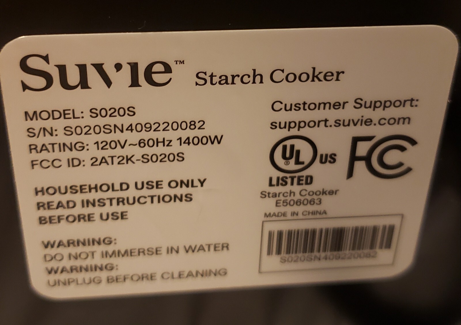 Suvie S020S Kitchen Robot Smart Starch Cooker Black *NEW NO BOX* | eBay