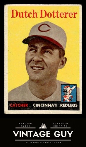 1958 Topps #396 Dutch Dotterer RC Vintage Cincinnati Redlegs Baseball ...