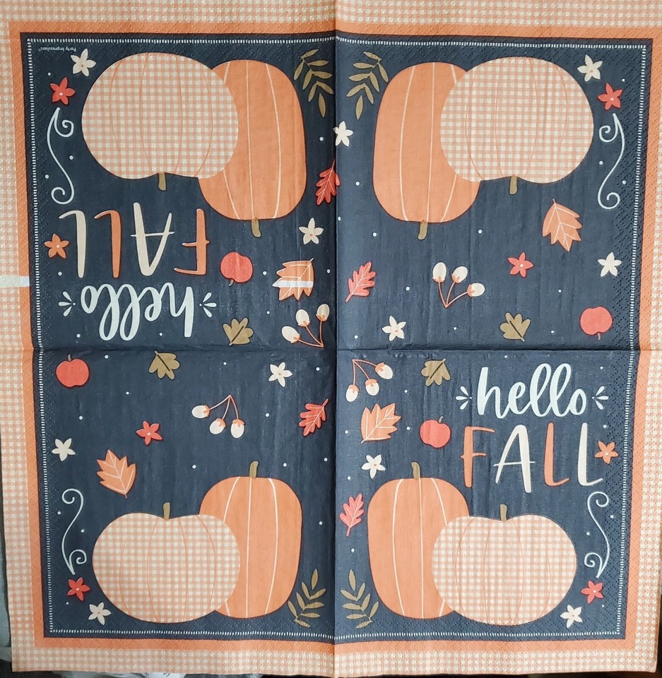 Two (2) Happy Fall Pumpkin Leaves Paper Lunch Napkins Art Crafts ...