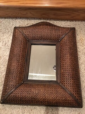 VINTAGE BROWN WICKER MIRROR, Cottage Shabby Chic Wicker Vanity Mirror ...