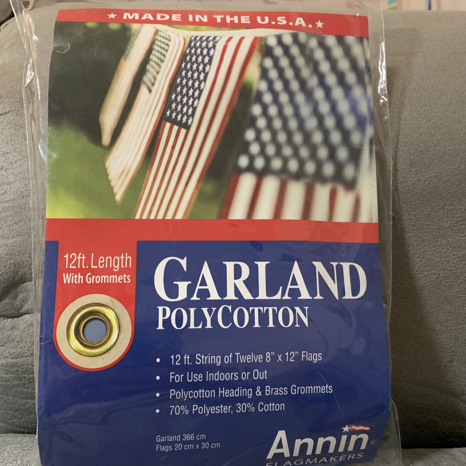 Annin USA 12 Ft NEW Polycotton Garland~ 12 Ft String Of 12: 8X12 Flags ...