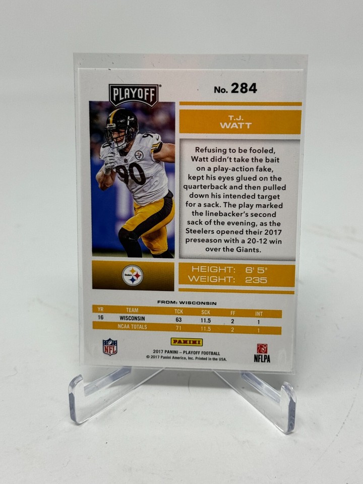 2017 Threads Football TJ Watt Red Zone Rookie RC Card #284 sc | eBay