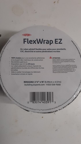 5 Rolls DuPont FlexWrap EZ 2.75" x 15' Flexible Butyl Adhesive Flashing ...