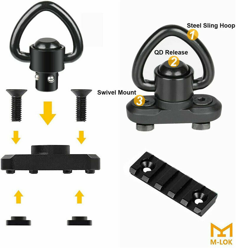 2Pack M-LOK MLOK Quick Release Sling Mount Push Button QD Sling Swivel ...