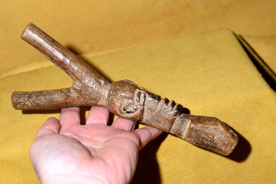 Antique African Baule Wood Hunting Slingshot Male Bust Statue Ivory ...