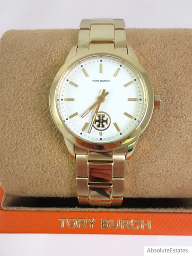 NEW Tory Burch Yellow Gold Collins White Dial Watch TBW1300 Logo NIB | eBay