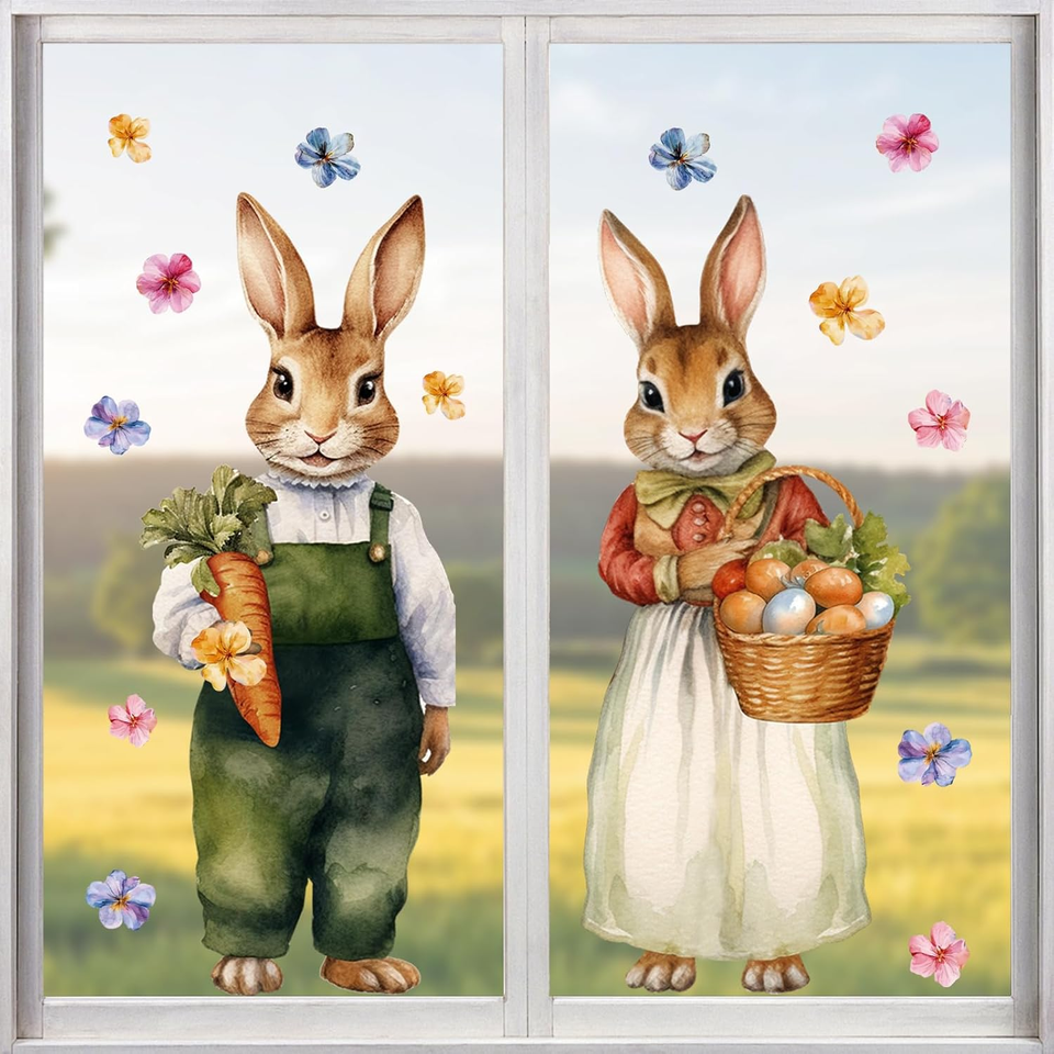 Farmhouse Easter Decorations Window Clings: Extra Large Vintage Easter ...