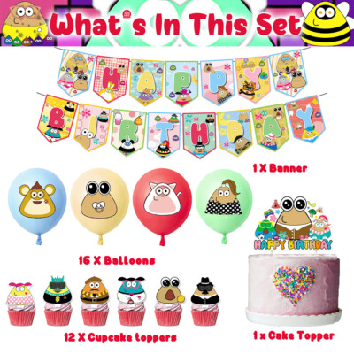 Alien Pou Cartoon Party Decoration includes Cake Toppers, Balloons, a ...