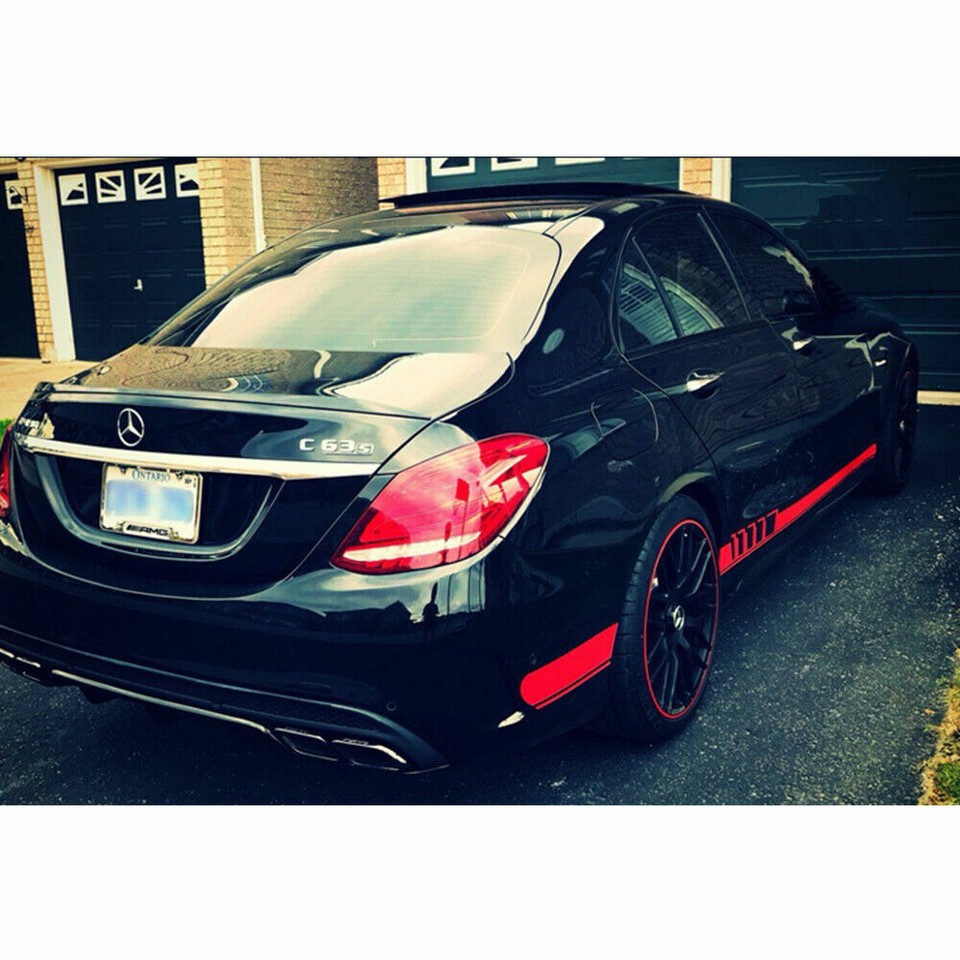 2x Red Side Skirt Stripes Decal Racing Trim For Mercedes Benz W205 S205 ...