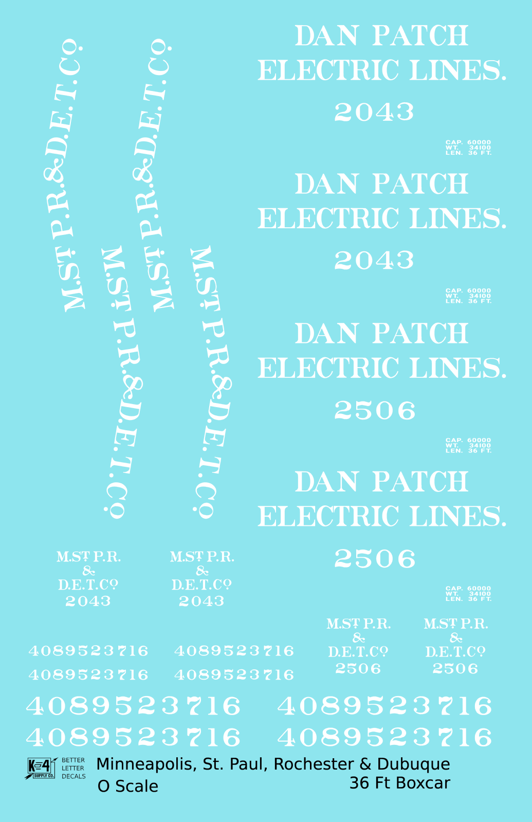 K4 O Scale Decals Dan Patch Electric Lines Wood Boxcar White MNS | eBay