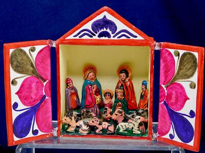 Peru Retablo Nativity Holy Family Hand Painted Clay Figures in Lg ...