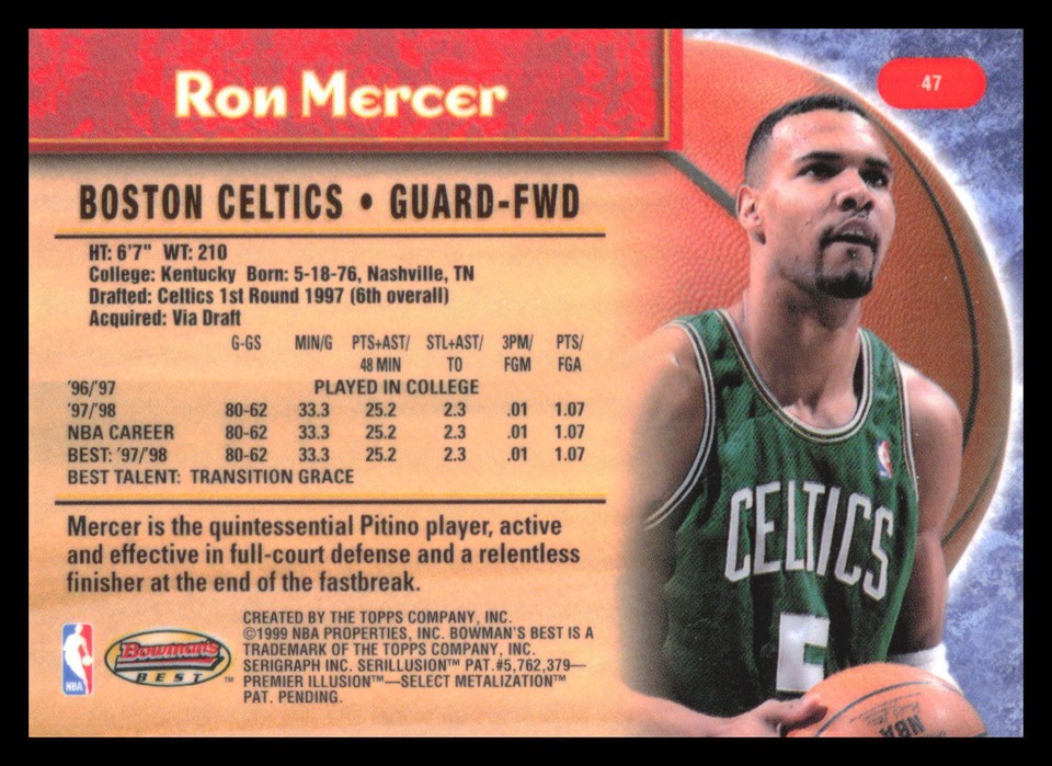 1998-99 Bowman's Best Ron Mercer #47 Boston Celtics 3O | eBay