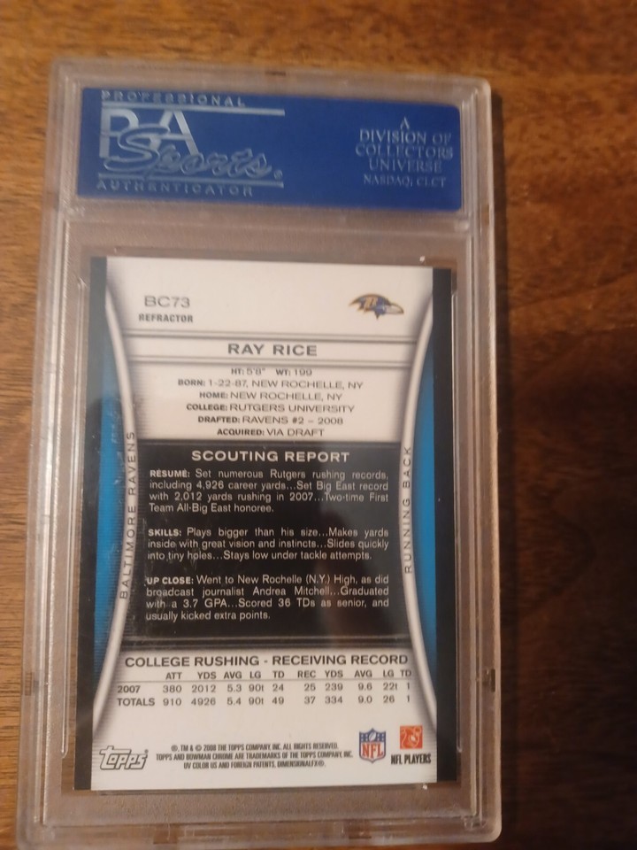 Ray Rice Rookie Refractor Gem 10 2008 Bowman Chrome #BC73 | eBay