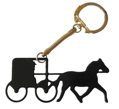 Amish Black Metal Horse and Carriage StageCoach Buggy Keychain Keyring ...