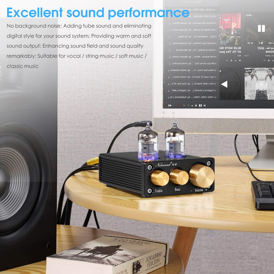 Stereo Tube Preamplifier Mini HiFi Audio Preamp w/ Tone Control, AUX IN ...